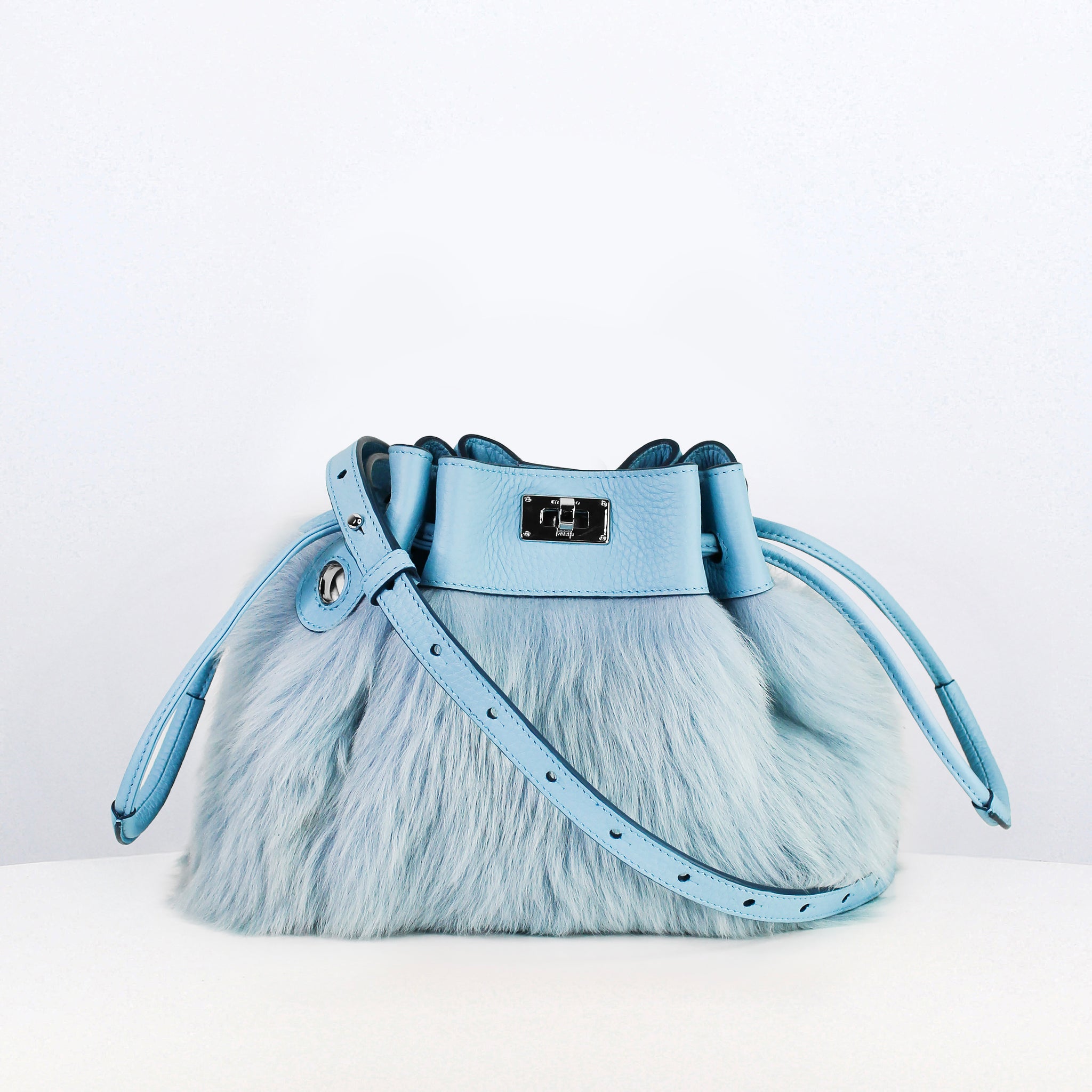 LEATHER AND SHEARLING HANDBAG COLETTE SKY BLUE